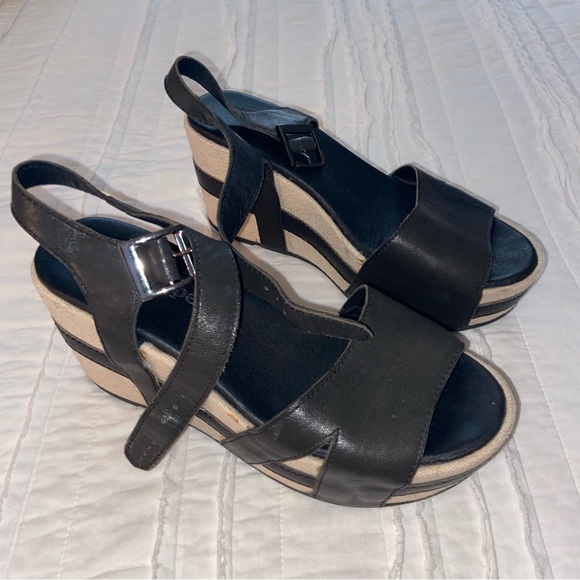 Antelope | Shoes | Antelope Black Leather Platform Wedge Sandals | Poshmark
